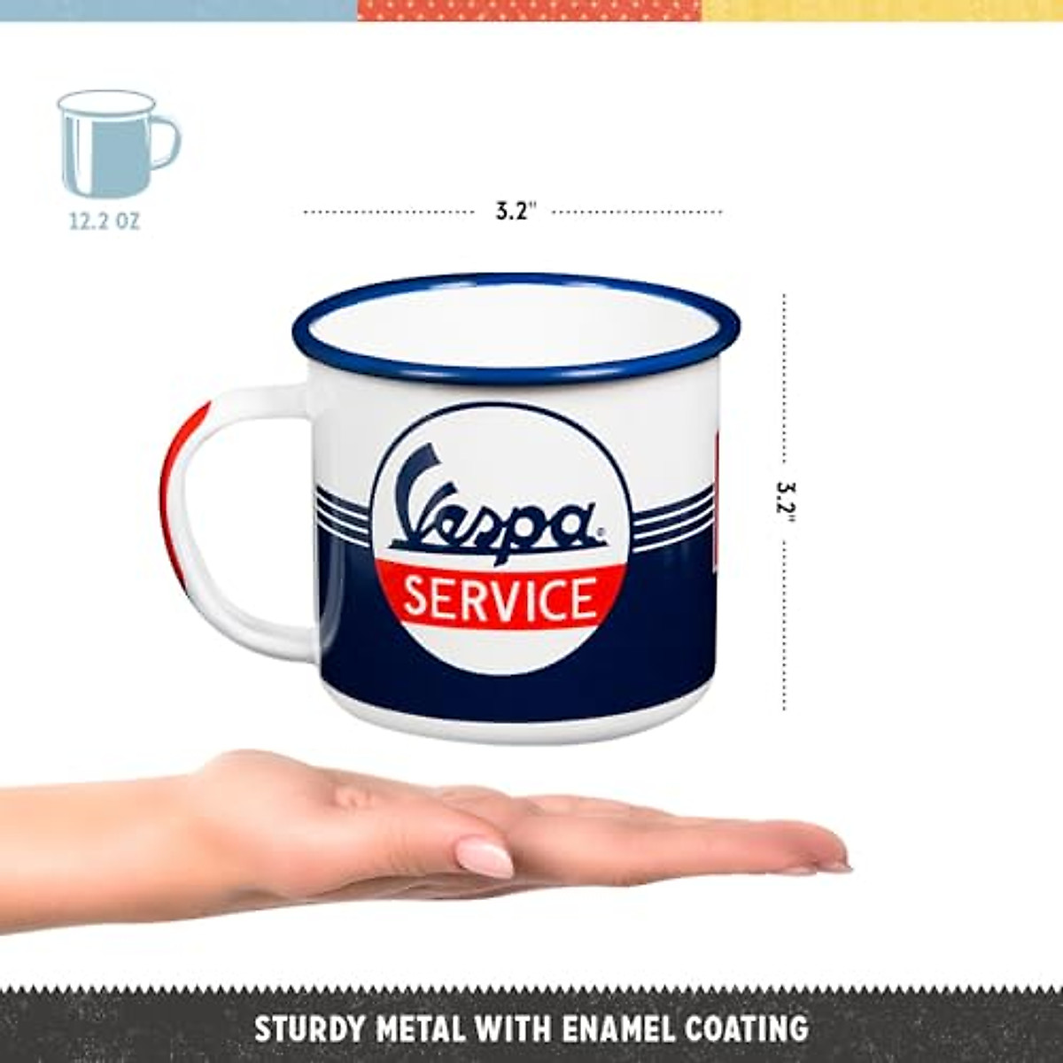 Nostalgic-Art Retro Enamel Cup, 12.2 oz, Vespa – Service – Gift idea for scooter fans, Camping Mug, Vintage design