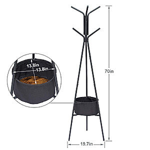 VECELO Coat Rack Freestanding,Hall Trees with Storage Basket,Entryway Clothes Stand with Shelf for Hat,Bags,Scarf Trees with 6 Hooks,Rustic Brown and Black