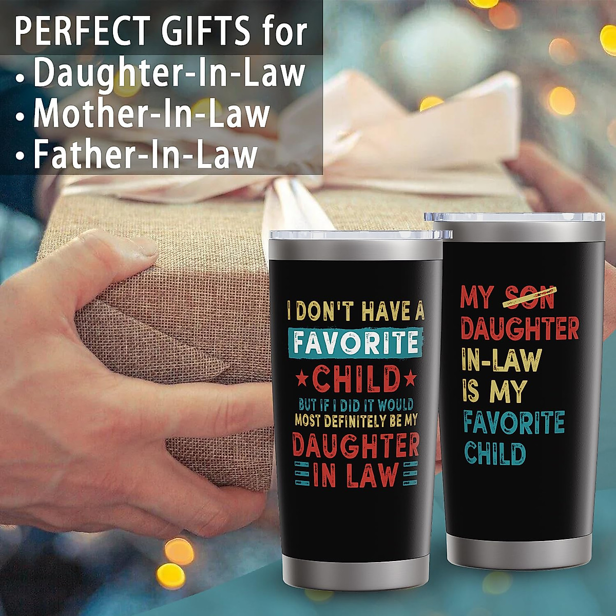 qynspngs Gifts for Father/Mother In Law From Daughter In Law, Funny Father's Day gifts Christmas Gift for Father/Mother In Law, 20 oz Dad/Mom Tumbler with lid and straw