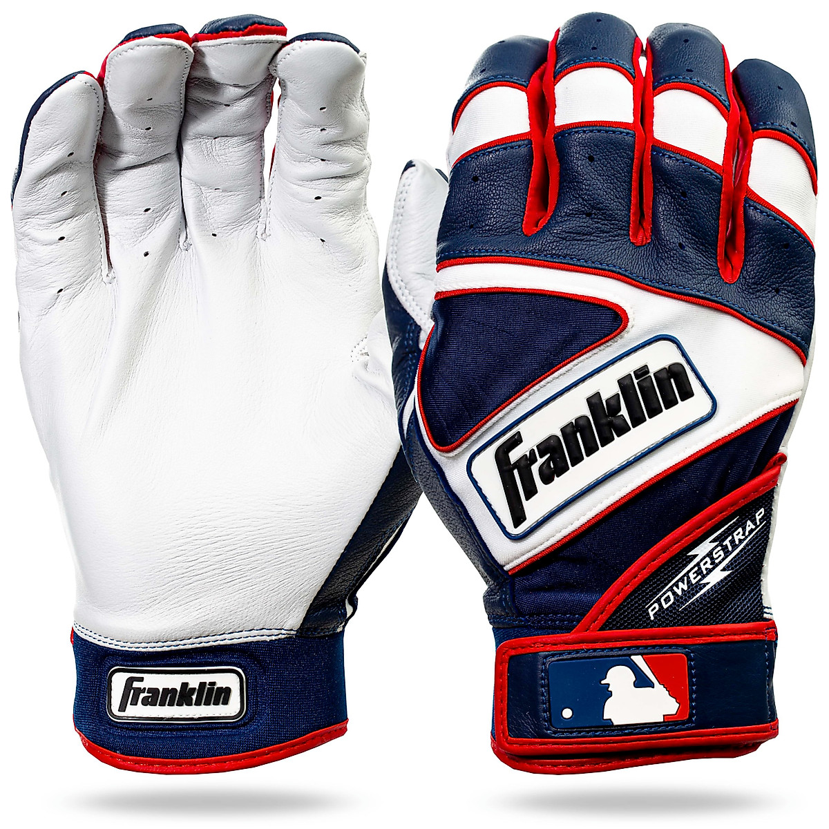 Franklin Sports MLB Batting Gloves - Powerstrap Chrome Adult Men's + Youth Batting Gloves Pair - Baseball + Softball Gloves - Black - Youth Medium