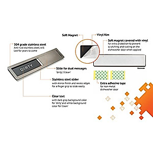 Kubik Letters Premium Dishwasher Magnet Clean Dirty Sign - Stainless Steel Grade 304 Dishwasher Magnet - Clean Dirty Magnet for Dishwasher - Dirty Clean Dishwasher Magnet, Dishwasher Clean Dirty Sign