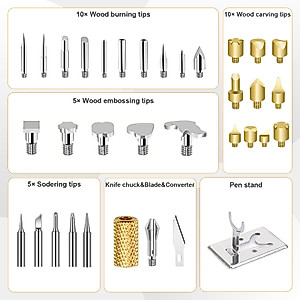 Wood Burning Kit, LED Display Wood burning Tool with Adjustable Temperature Switch Pyrography Pen for Adults Beginners