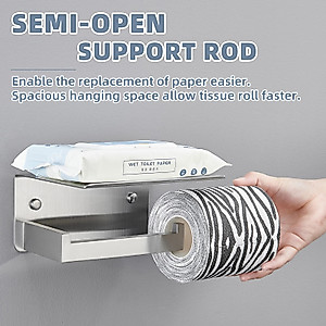 APLusee Toilet Paper Holder with Shelf Brushed Nickel, 304 Stainless Steel Tissue Holder, Wall Mounted