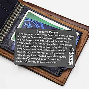 Gzrlyf Barber's Prayer Wallet Card Metal Wallet Insert Inspirational Gifts for Hairdresser Hairstylist (Black)