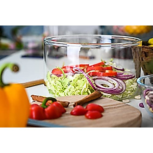 Large Glass Salad Bowl - Microwave & Dishwasher Safe - Centerpiece Serving Bowl - Mixing and Serving Dish - Clear Borosilicate Glass Fruit Bowl and Trifle Bowl, 100oz.