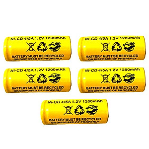 (5 Pack) Lithonia ELB-1210N ELB1201 ELB1210n ELB1201n 1.2v 1200MAH NiCad Battery Exit Sign Emergency Light ELB-1201N ELB 1210 ELB 1201 ELB1210 ASC0086 KR-1500AUL KR1100AE KR-1200AUL Nickel Cadmium
