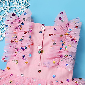 Baby Girls 1st Birthday Colorful Polka Dots Dress Toddler Kids Princess Tutu Dress One Year Old Birthday Cake Smash Baptism Wedding Summer Dresses Newborn Photoshoot Outfit Pink 6-12 Months