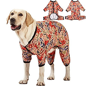 LovinPet Large Breed Dog Pajamas - Lightweight Pullover Full Coverage Dog Pjs, Dog Onesie, Happy Horse Coral Print, Full Coverage Dog Jammies, Pet PJ's/Large