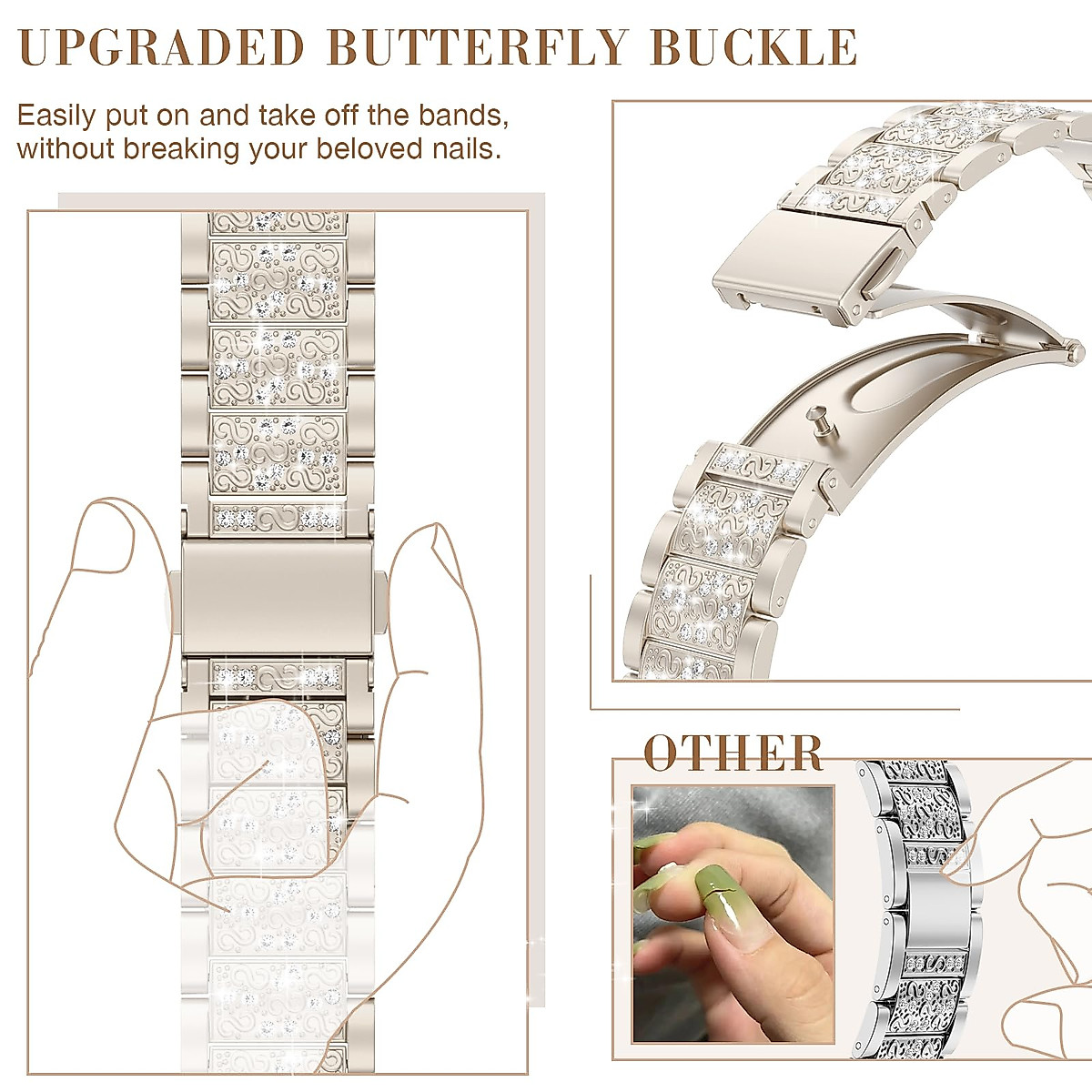 MARGE PLUS Compatible with Bling Apple Watch Band Women 38mm 40mm 41mm Series 9 8 7 6 5 4 3 2 1 SE, Upgraded Sparkle Replacement Bracelet iWatch Band, Diamond Rhinestone Stainless Steel Metal Strap