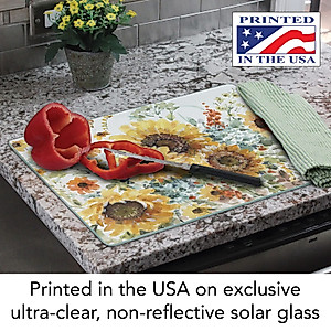 CounterArt Sunflowers Forever 3mm Heat Tolerant Tempered Glass Cutting Board 15” x 12” Manufactured in the USA Dishwasher Safe