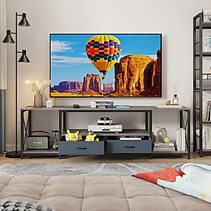 GYIIYUO TV Stand with Drawer for 75 80 Inches TV - Entertainment Center and Industrial TV Console Table with Open Storage Shelves for Living Room, Bedroom - 71'' Gray (180GR)