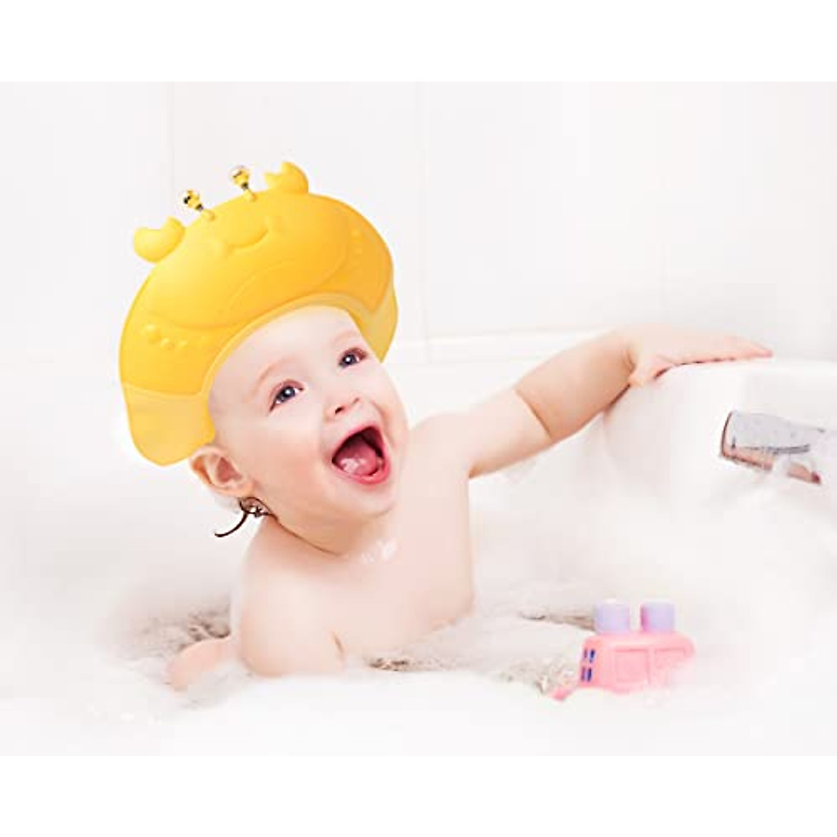 FUSACONY Baby Shower Cap, Adjustable Silicone Shampoo Cap, Hair Washing Hat, Eyes Ears and Face Protector, Baby Bath Head Shield for Kids,Infant,Toddlers, Child (Yellow)