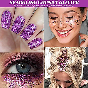 HEMOER Holographic Chunky Glitter, 12 Colors Chunky Glitter Sparkle Sequins, Cosmetic Craft Glitter Set for Epoxy Resin, Body, Face, Nail, Slime, Wedding Festival Party Decoration - 0.42oz Each Bottle