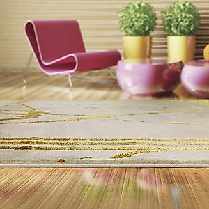 Antep Rugs Babil Gold 6x9 Abstract Marble Geometric Indoor Area Rug (Beige, 6'7" x 9')