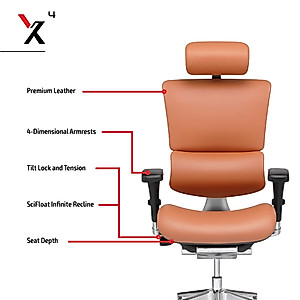 X-Chair X4 High End Executive Chair, Black Leather - Ergonomic Office Seat/Dynamic Variable Lumbar Support/Floating Recline/Stunning Aesthetic/Adjustable/Perfect for Office or Boardroom
