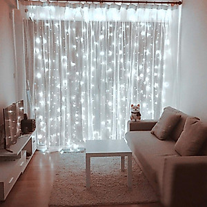 Honche Led Curtain Lights 300 LED 8 Modes USB with Remote for Home Room Bedroom Wedding Party Christmas Window Wall Decorations Room Decor (Cool White)