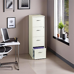 Scranton & Co 18" Deep Light Duty 4 Drawer Metal Letter File Cabinet in Pearl White, Pre-Assembled