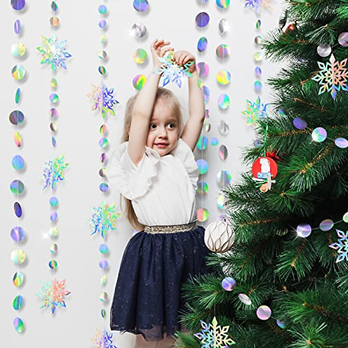 Iridescent Snowflake Decorations Holographic Snow Flakes Garland Winter Wonderland Hanging Streamer Backdrop Decor Banner Christmas New Year Wedding Baby Shower Frozen Birthday Party Supplies