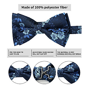 HISDERN Bow Ties for Men Blue Bow Tie Pre-tied Black Paisley Bow Ties and Pocket Square Set Formal Men's Floral Bowtie Classic Bowties for Wedding Party