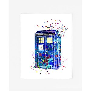 Tardis time machine Prints, Doctor Who Watercolor, Nursery Wall Poster, Holiday Gift, Kids and Children Artworks, Digital Illustration Art