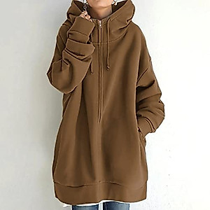 JIEMUXIU Cowl Neck Hoodie for Women Plus Size Long Length Full Zip Hooded Sweatshirt Fall Winter Coats with Pockets