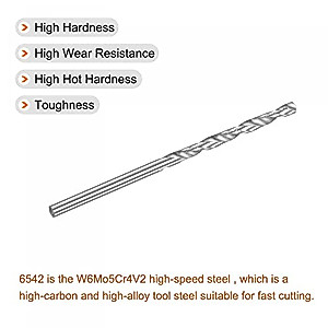 uxcell 10 Pcs 2.55mm HSS(High Speed Steel) W6542 Micro Drill Bits, Fully Ground Jobber 56mm Length Drill Bit for Mild Steel Copper Aluminum