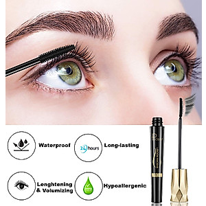 Mascara Black Volume and Length 4D Silk Fiber Lash Mascara Waterproof Mascara Voluminous Eyelashes,Dramatic Extension,Long Lasting Fiber Mascara Liquid Lash Extensions Mascara
