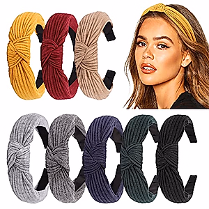 DRESHOW 8 Pack Knotted Headbands For Women Wide Turban Headband Yoga Exercise Ribbing Head Wraps Hair Bands Accessories