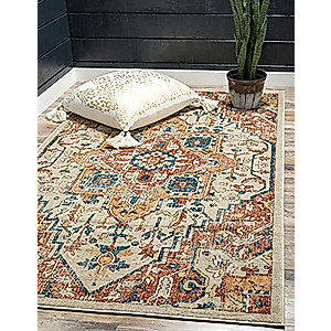 Unique Loom Oslo Collection Distressed Botanical Medallion Beige Area Rug (10' x 13')