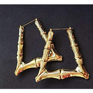 Oversized Bamboo Hoop Earrings for Women Triangle Gold Tone Hip-Hop Hoop Earrings Punk Jewelry (Trapezoidal golden)