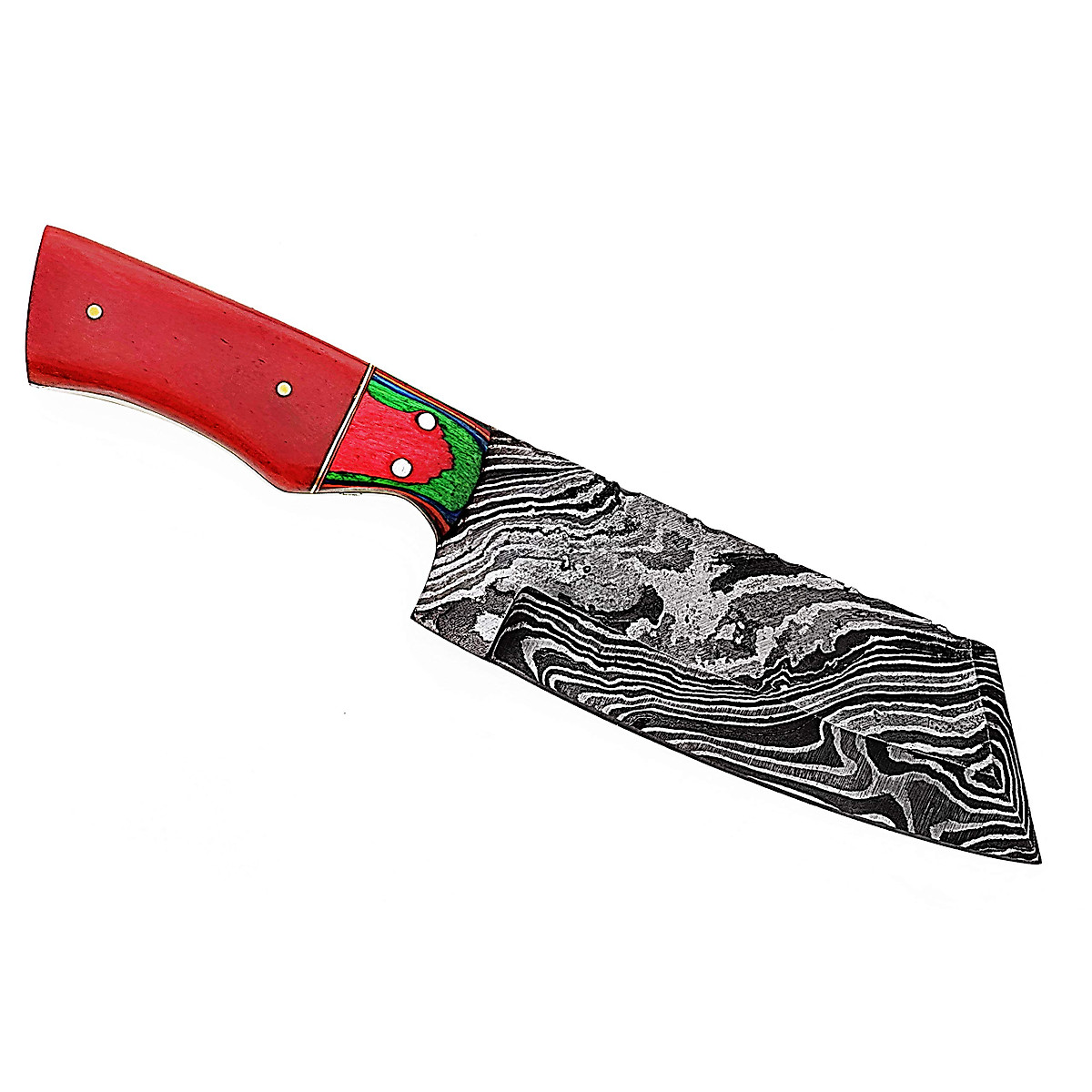 Damascus Steel Hunting Knife - Fixed Blade Knives with Sheath - Firm Grip Handle Made of Rose Wood (Mac)