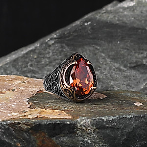 925 Sterling Silver Citrine Stone Men Silver Ring, Citrine Stone Men's Ring, Handmade Engraved Men's Silver Ring, Turkish Silver Ring gifts for men handmade rings valentines day gifts for him