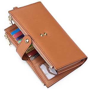 FALAN MULE Women's Leather Double Zip Around Wristlet Wallet Ladies Clutch handbag
