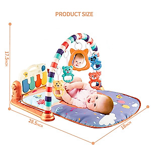 Baby Gym Play Mat, Kick and Play Piano Gym Mat for Infants, Tummy Time Mat Activity Center with Mirror for Newborn Toys 3-6-9 Months(Orange)