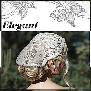 JenPen 2 Pcs Lace Embroidery Head Coverings for Women Flowers Lace Chapel Cap Veils for Church Veil Headpiece Circle Round Floral Lace Mantilla, Black, White, about 28 cm/ 11.02 inches in diameter