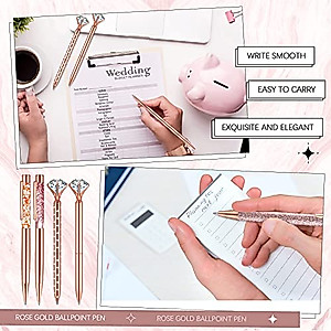 16 Pcs Rose Gold Ballpoint Pen Set Include Diamond Pen Metal Stylus Pen Liquid Sand Pen Flower Pen Glitter Retractable Pen Black Ink Slim Ballpoint Pen for Wedding Party Office School Home Supplies