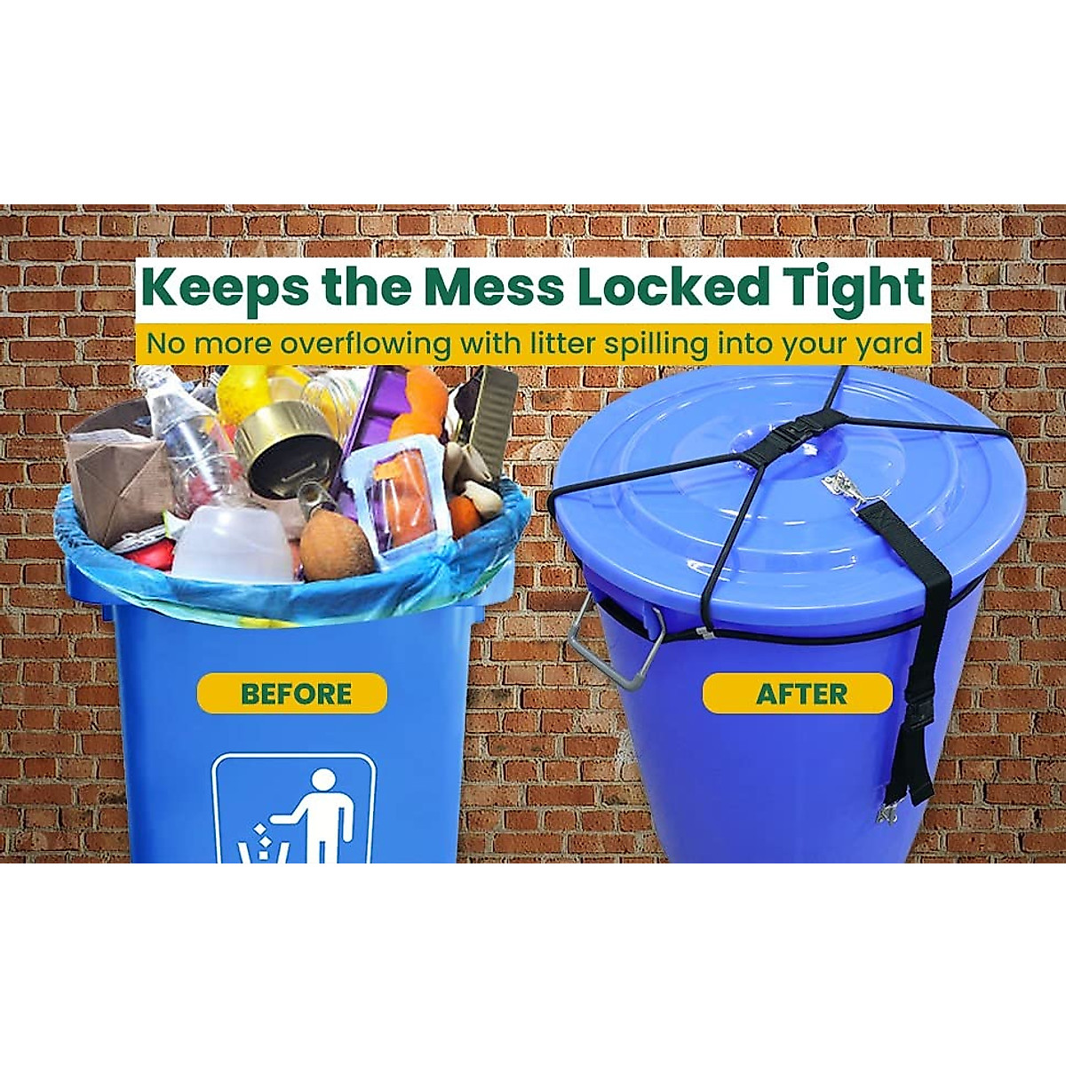 Trash Can Lid Lock - Make a Dog Proof Trash can with Our Garbage Can Lock for Wildlife, Pet & Critter Proof Locking Trash Can - Easy Install Trash Can Lock for Outdoor Garbage Can 40-60 Gallon Bin
