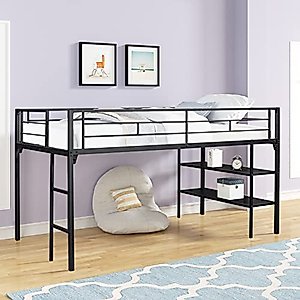 CNANXU Metal Twin Low Loft Bunk Bed with Desk Bunk Bed Bed Bedroom Storage Guard Rail Ladder, Twin