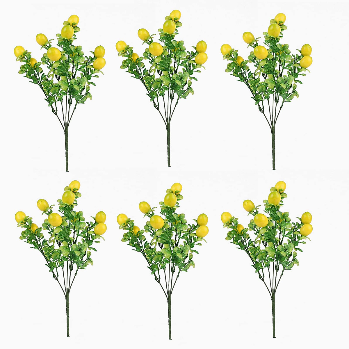 YQYAZL 6 Pack Artificial Lemon Branches, Yellow Fake Tree Plants Branch Fruit with Green Leaves for Vase Home Party Garden Decor, 211029XU01-lj6-10587-1849271821, Yellow+Green, 36cm/14.2inch1