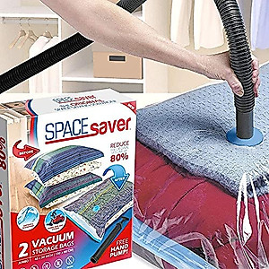 Spacesaver Vacuum Storage Bags (Jumbo 2 Pack) Save 80% on Clothes Storage Space - Vacuum Sealer Bags for Comforters, Blankets, Bedding, Clothing - Compression Seal for Closet Storage. Pump for Travel.