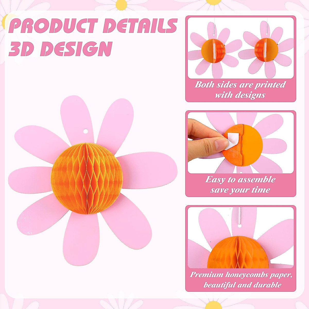 Daisy Honeycomb Balls for Festive Decor | Poen 12 Pcs