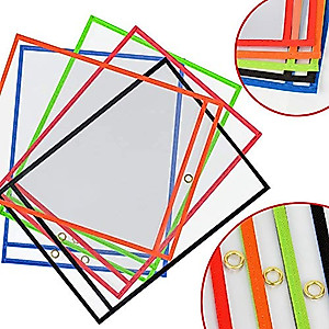 MerceHygea Heavy Duty Dry Erase Ticket Holder Pockets Reusable Paper Sleeves Sheet Protectors for Classroom Home Office,3 Dry Erase Markers Included,10x13 Inch,Pack of 5