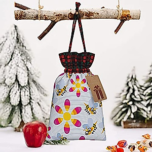 Christmas Drawstring Gift Bags Funny-Bee-Sunflower-Cute Buffalo Plaid Drawstring Bag Party Favors Bags