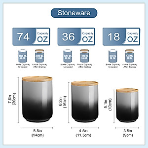 LOVECASA Canister Sets for Kitchen,Ceramic Food Storage Canisters for Countertop with Airtight Wood Lids, Flour and Suger Containers for Coffee, Tea,Spice,Cereal,Set of 3