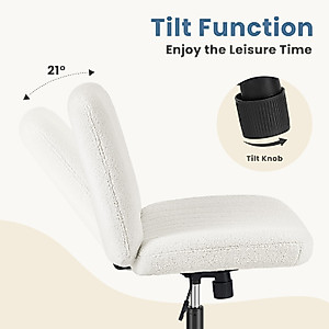 DUMOS Cross Legged Office Chair, Armless Wide Home Office Desk Seat No Wheels, Modern Swivel Adjustable Fabric Vanity Seating for Bedroom