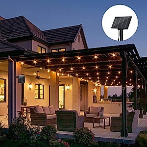 Bomcosy Solar Powered Outdoor String Lights with Remote, 100 ft Commercial Grade Waterproof G40 Patio Lights, Shatterproof LED Solar Christmas String Lights 2700K