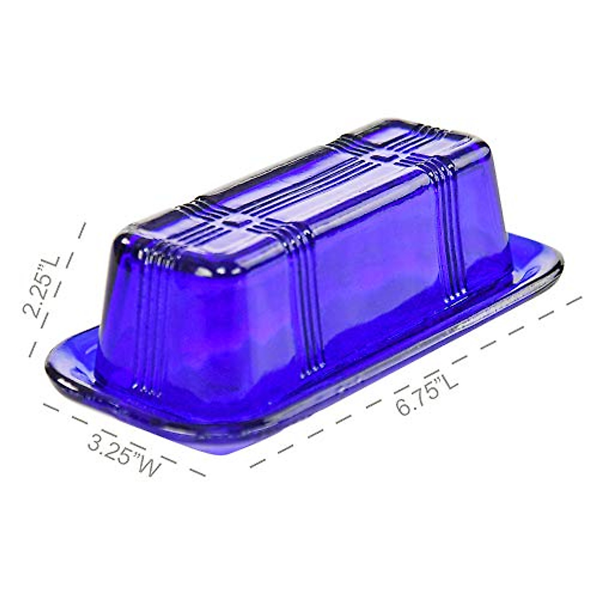 Home-X Glass Butter Dish with Lid - Vintage Style Butter Keeper for Countertop, Retro Butter Container with Cover, Dishwasher Safe Butter Holder, 6 3/4" L x 3 1/4" W x 2 1/2" H, Blue