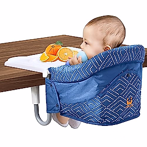 MTWML Hook On High Chair with Tray,Portable Baby High Chair That Attaches to Table,Clip On Fast Table High Chair for Babies and Toddlers.Baby Feeding Seat for Dining Table and Counter to Travel(Blue)