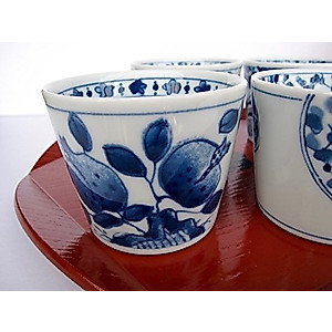 Mino Ware Japanese Soba Choko Cups Japanese Traditional Flowers and Pomegranate Pattern Set of 4