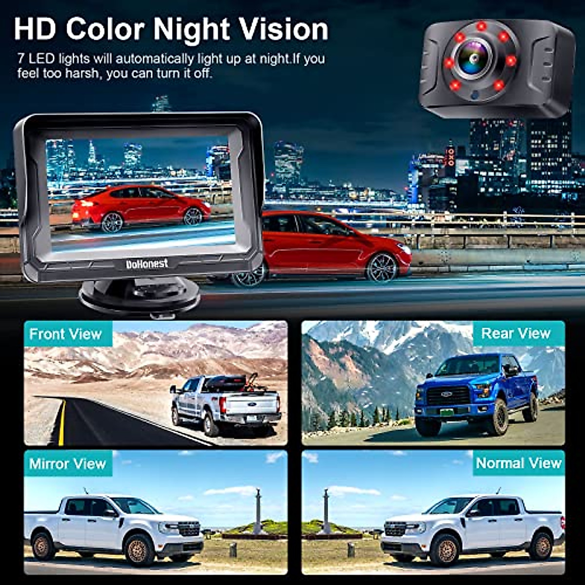 DoHonest Backup Camera HD 1080P Rear View Monitor Kit Night Vision Waterproof Reverse Camera for Car Truck Pickup Minivan DIY Grid Lines S01